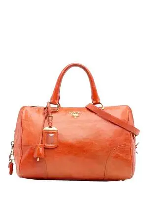 Prada Vitello Shine Bauletto Satchel - Orange