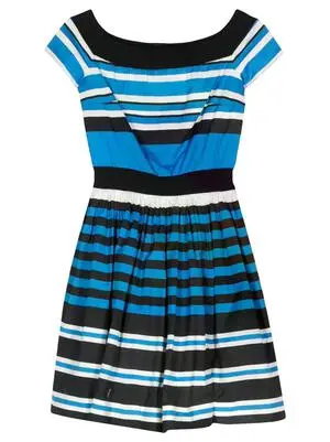 Prada 2000s Striped Flared Mini Dress - Blue