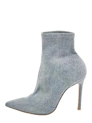 GIANVITO ROSSI 100mm Denim Point-toe Boots - Blue
