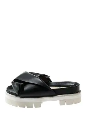 N°21 Leather Platform Slides - Black