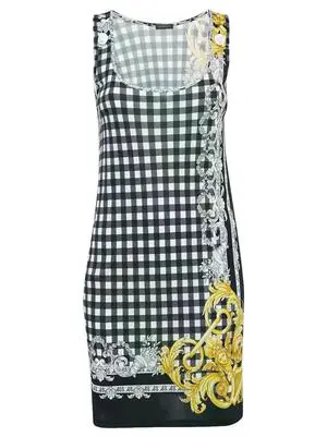 Versace Gingham Baroque-print Mini Dress - Black