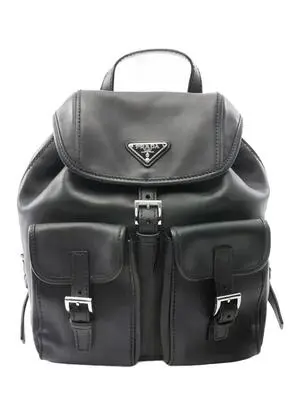 Prada Logo-plaque Leather Backpack - Black