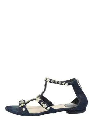 Dior Floral-embellished Flat Sandals - Blue