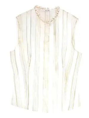Miu Miu 2000s Striped Ruffle-neck Top - Neutrals
