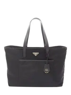 Prada 2020s Re-edition Leather-trimmed Tote Bag - Black
