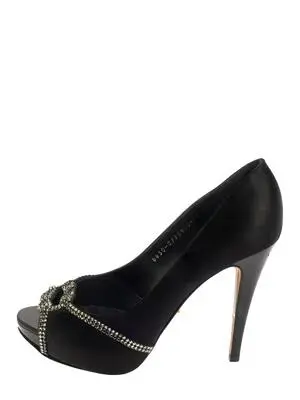 GINA Peep-Toe Embellished Satin Heels