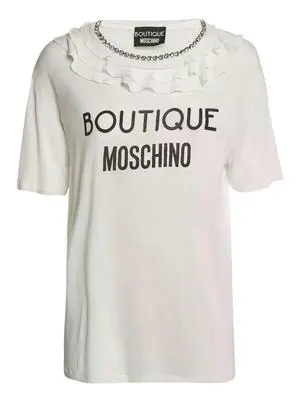 Moschino Ruffle-neck Logo-print T-shirt - White