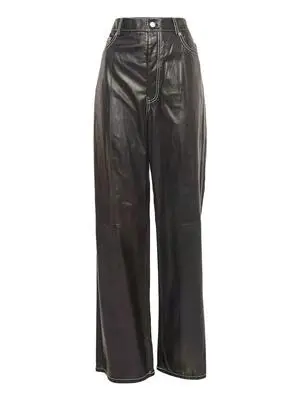 Helmut Lang Leather Contrast-stitch Trousers - Black