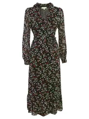 Michael Kors Vintage Floral-print Wrap Midi Dress - Black