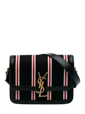 Saint Laurent 2021 Small Canvas Striped Solferino Satchel - Black