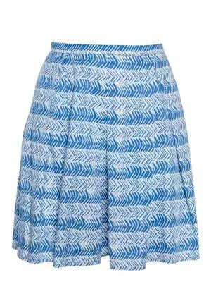 Max Mara Arrow-print Pleated Mini Skirt - Blue