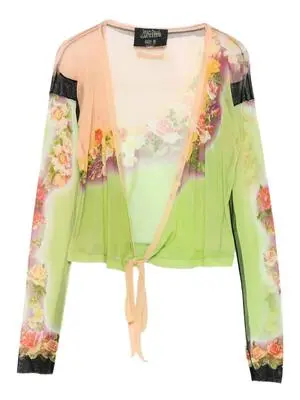Jean Paul Gaultier 2000s Floral-detail Mesh Top - Green