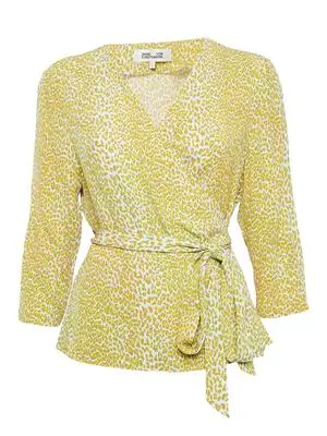 Diane Von Furstenberg Vintage Leopard-print Wrap Blouse - Yellow
