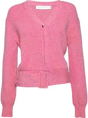 Victoria Beckham Ribbed Belted Cardigan - Pink