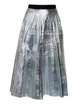Gucci Pleated Leather A-line Skirt - Silver