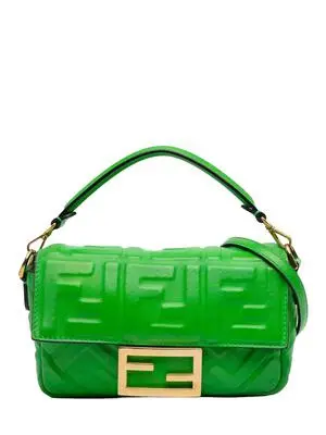 Fendi Mini Zucca Embossed Leather Baguette Satchel - Green