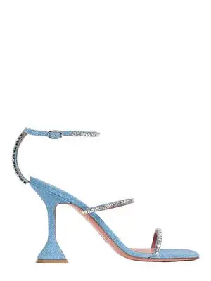 Amina Muaddi Gilda Crystal-embellished Denim Sandals - Light Denim