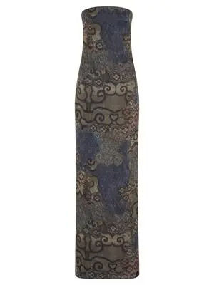 Giorgio Armani Printed Silk Long Bustier Dress - Patterned