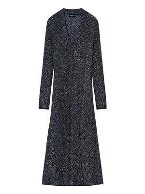 Giorgio Armani Long Cardigan In Viscose And Lurex Knit With Sequins - Blue