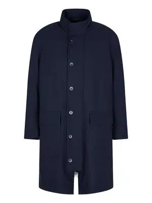 Giorgio Armani Virgin Wool Pea Coat With Goose Down Padding - Blue