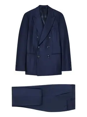 Giorgio Armani Napoli Line Linen Wool Twill Double-breasted Suit - Navy_blue