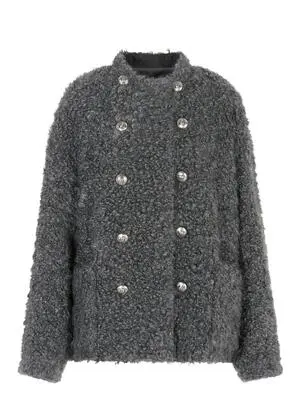 Giorgio Armani Bouclé Virgin Wool And Mohair Wool Pea Coat - Grey