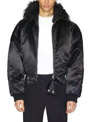 MUGLER Fur Collar Bomber Jacket - Black