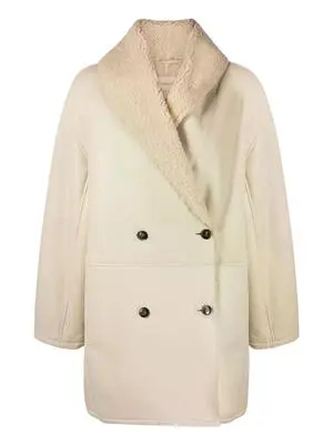 Loulou De Saison Double-breasted Shearling Coat - Neutrals