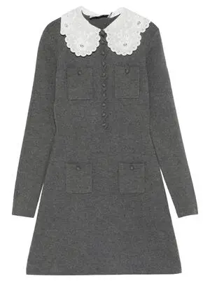 SELF-PORTRAIT Lace Collar Pocket Mini Dress - Grey