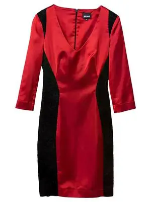 Just Cavalli Panelled Satin Dress - Red