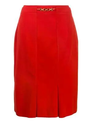 Celine Red Wool Double-hook Detail Straight Skirt - Black