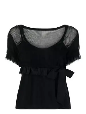 LOUIS VUITTON 2000s Ruffle-trimmed Short-sleeved Blouse - Black