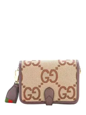 Gucci Buckle Messenger Bag Jumbo Gg Canvas - Brown