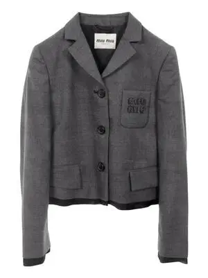 Miu Miu Prince Of Wales-check Jacket - Grey