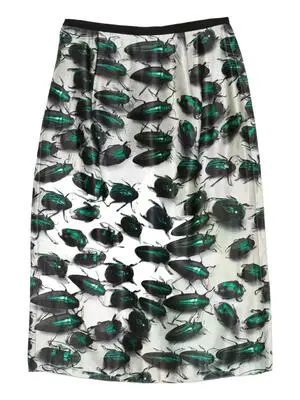 LANVIN Beetle-print High-waisted Skirt - Neutrals