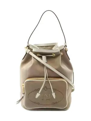 Prada 2010s Drawstring Leather Bucket Bag Neutrals