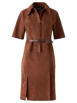 Akris Suede Belted Midi Shirtdress - Warm Brown