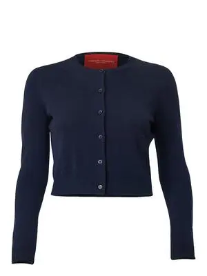 Carolina Herrera Crew-Neck Wool Cardigan Dkblue