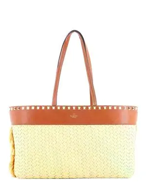 Valentino Garavani Rockstud Shopping Raffia Large Tote Bag - Neutrals