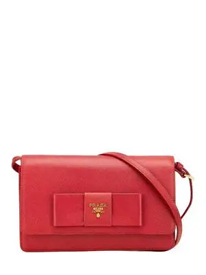 Prada Saffiano Lux Bow Wallet On Strap - Red