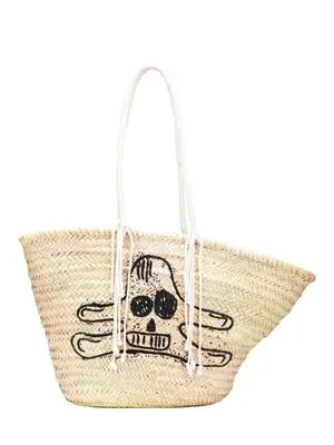Celine 2020 Andre Butzer Large Raffia Classic Wanderer Embroidered Shopping Tote Bag - Brown