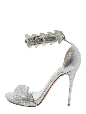 Alexander McQueen 110mm Leather Heeled Sandals - Silver