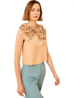 Ulla Johnson Marlowe Floral Applique Leather Top - Alabaster