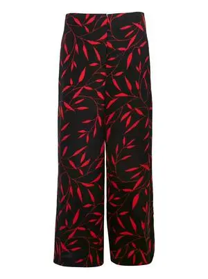 Diane Von Furstenberg Leaf-print Wide-leg Trousers - Black