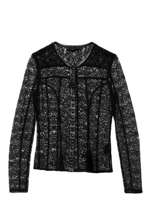 ALEXANDER WANG Leather-trim Lace T-shirt - Black
