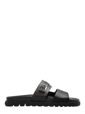 FERRAGAMO Leather Slides - Black