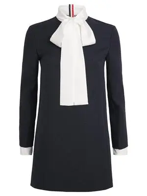 Thom Browne Wool Shift Dress With Pussybow - Navy