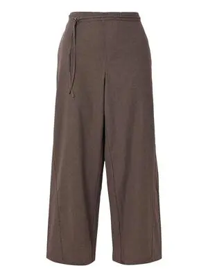 DEIJI STUDIOS Belted Pinstriped Organic Cotton Wide-leg Pants - Brown
