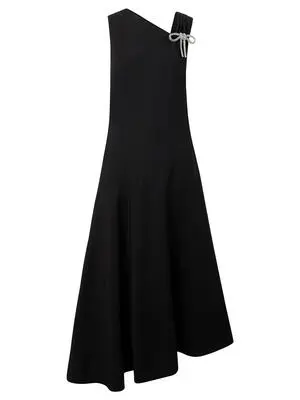 JIL SANDER Asymmetric Bow-embellished Crepe Midi Dress - Black