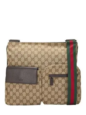 Gucci Original GG Canvas Web Double Pocket Messenger Brown